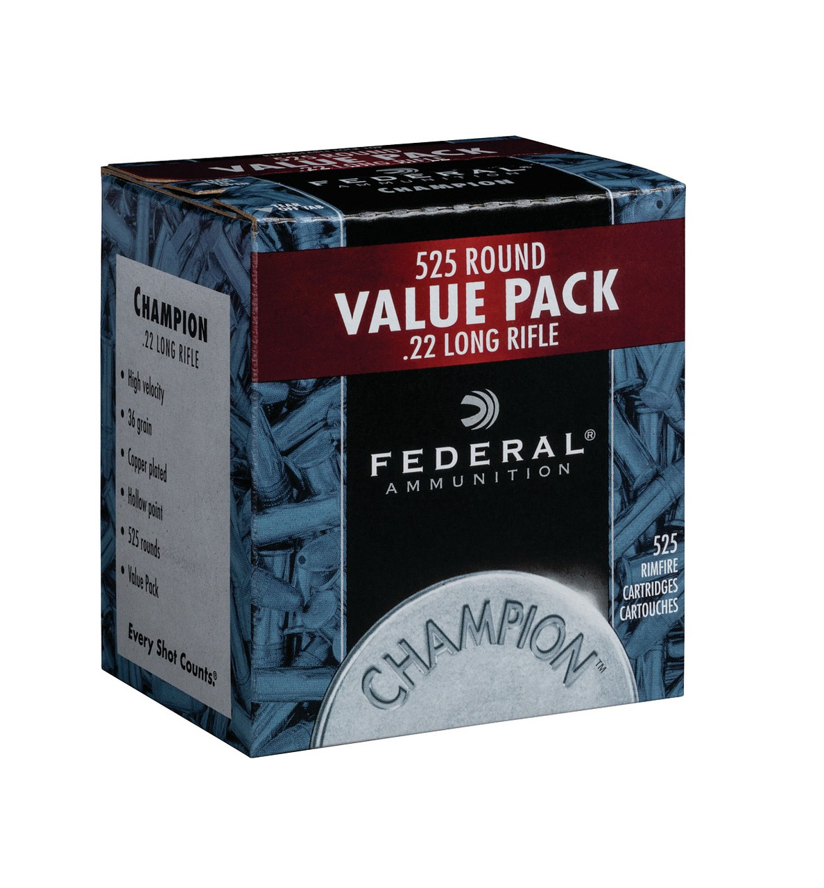 Federal 22LR Ammunition Champion 745 36 Grain 745 Copper Plated Hollow ...