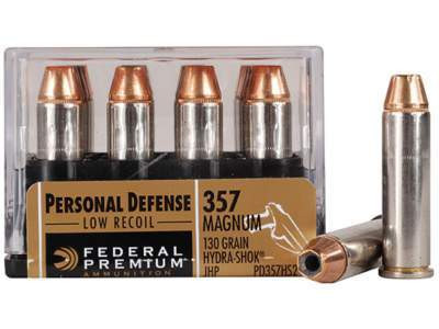 Federal 357 Magnum Hydra-Shok PD357HS2H Low Recoil 130 gr JHP 20 per box