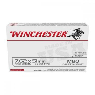 Winchester 7.62x51mm Ammunition WM80 149 Grain Full Metal Jacket 20 Rounds