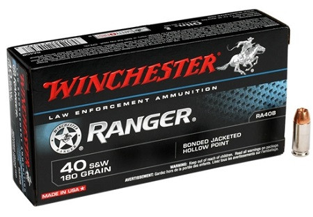 Winchester 40 S&W Ammunition Ranger RA40T 180 Grain Bonded Jacketed ...