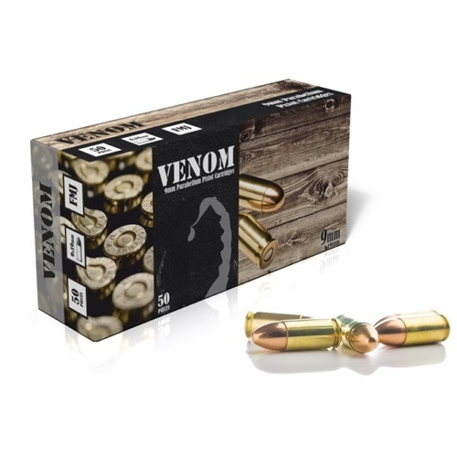 Venom 9mm Luger Ammunition 220470050 115 Grain Full Metal Jacket 50 Rounds