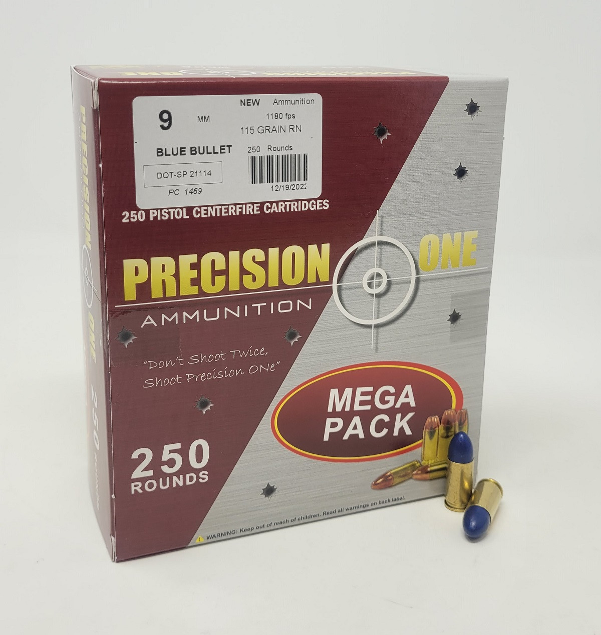 Precision One 9mm Luger Ammunition PONE1469 115 Grain Round Nose Blue ...