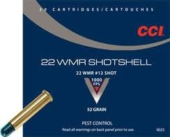 CCI 22 WMR SHOTSHELL, CCI 0025, #12 Shot, 52gr, 20 per box