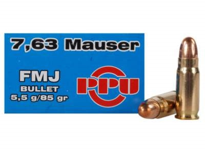 Prvi PPU 7.63x25mm Mauser Ammunition PPR72 85 Grain Full Metal Jacket ...