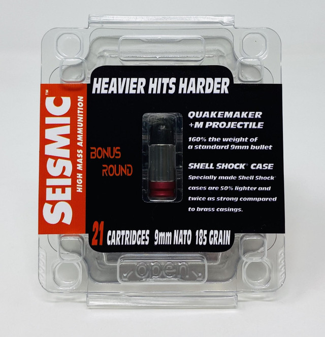 Seismic 9mm Nato Ammunition 185 Grain Quakemaker Hollow Point 21 Rounds