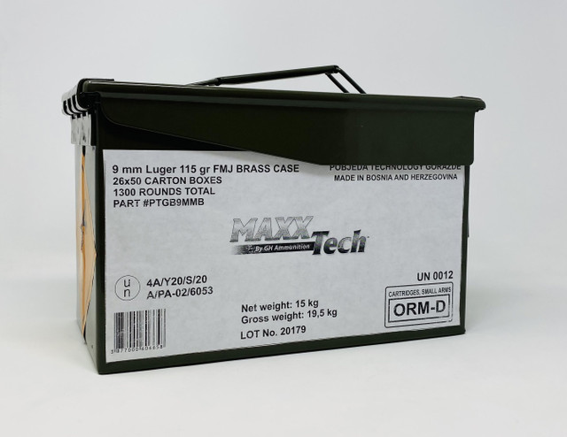 Maxxtech 9mm Ammunition PTGB9MMB 115 Grain Full Metal Jacket 50 rounds
