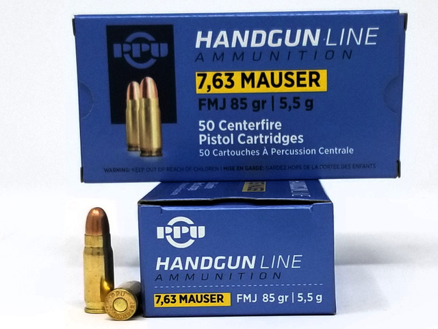 Interarms 7.63x25mm Mauser Ammunition 86 Grain Full Metal Jacket 50 rounds