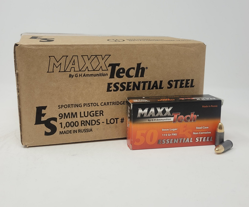 Maxxtech 9mm Ammunition PTGB9MMB 115 Grain Full Metal Jacket 50 rounds
