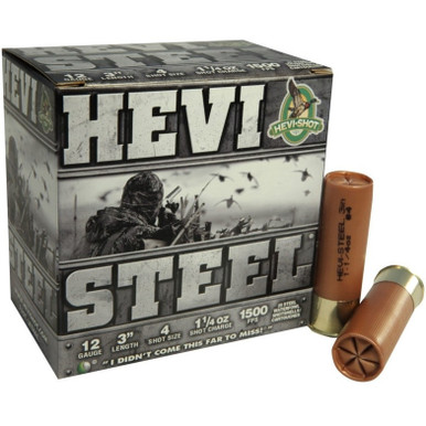 Hevi-Shot Heavy Steel 12 Gauge Ammuition HEV60004CASE 3" #4 Shot 1-1/4 ...