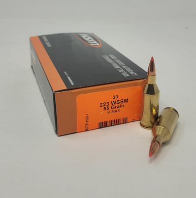 HSM 223 WSSM Ammunition HSM-223WSSM-1-N 55 Grain V-Max 20 Rounds
