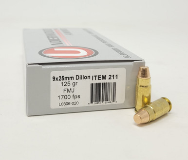 Underwood 9x25mm Dillon Ammunition UW211 125 Grain Flat Nose Full Metal ...