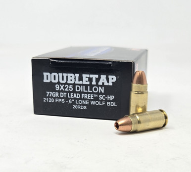 DoubleTap 9x25 Dillon Ammunition Lead Free 9X2577X 77 Grain Solid ...