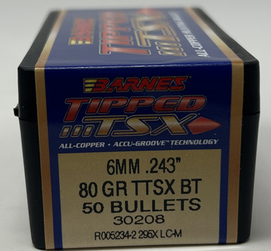 Barnes 6mm (.243 Dia) Reloading Bullets Copper TTSX B30208 80 Grain ...