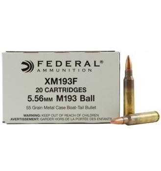 Federal 5.56 x 45mm NATO XM193F 55gr FMJ 20 per box