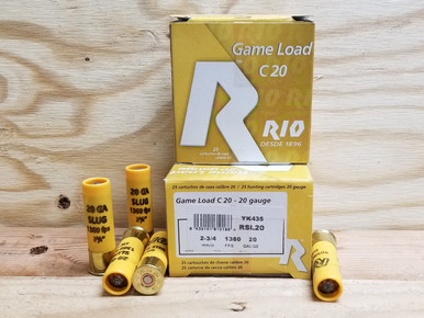 Rio 20 Gauge Ammunition RSL20 2-3/4” Slug 1360fps Case of 250 Rounds