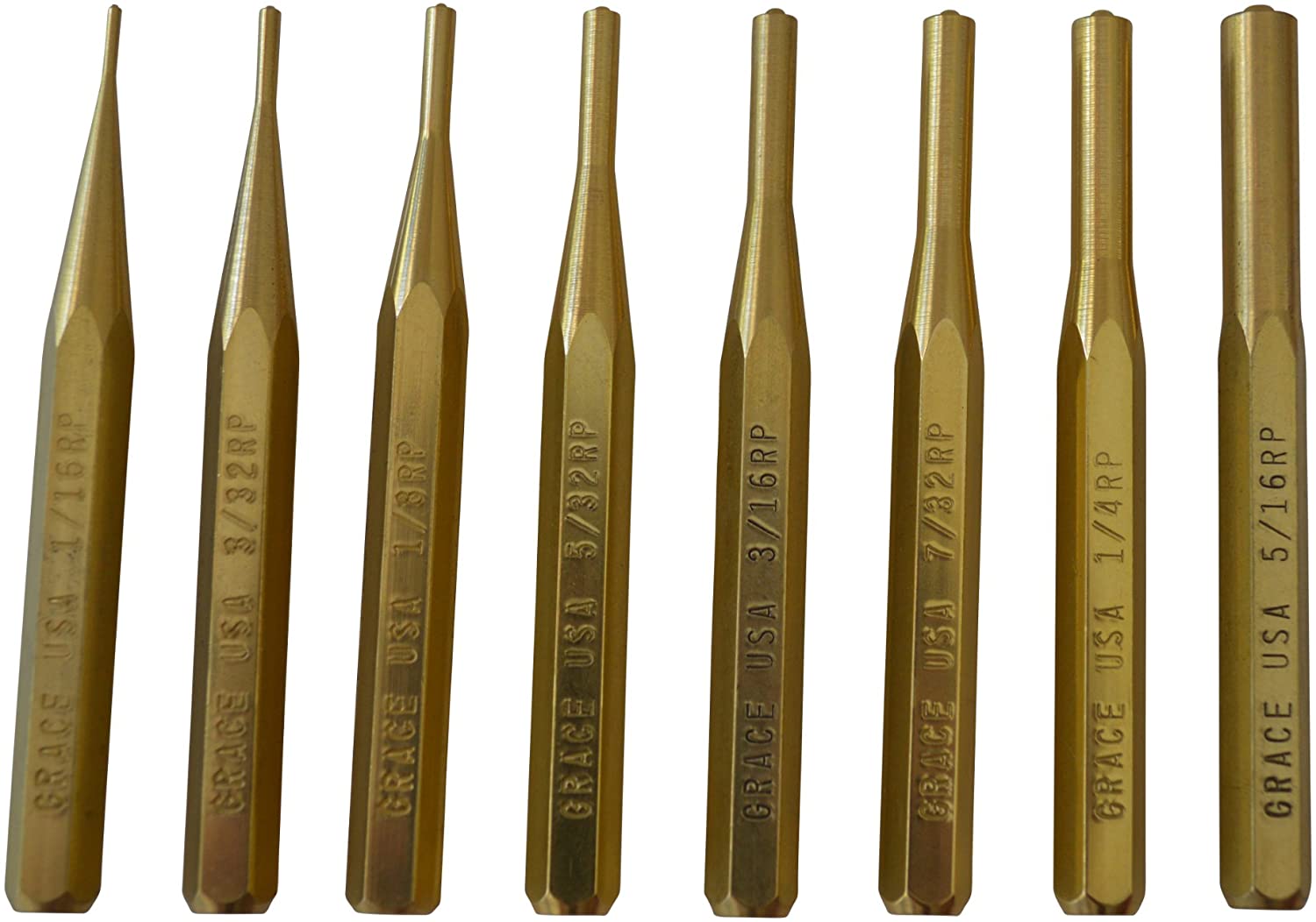 Grace USA Gun Care Brass Roll Pin Punch Set 8 Piece - Give 5 To Cancer