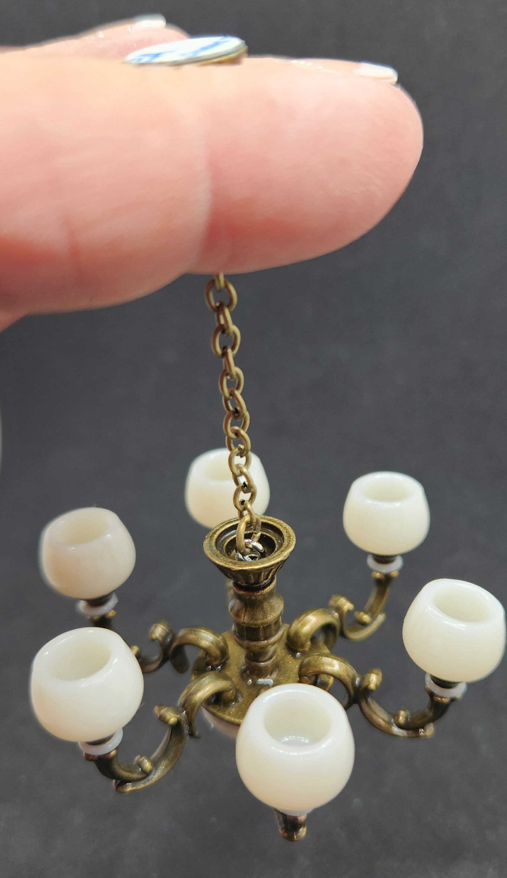 Non-Working 1/12 Scale Chandelier - Bronze Colour with White Shades ...