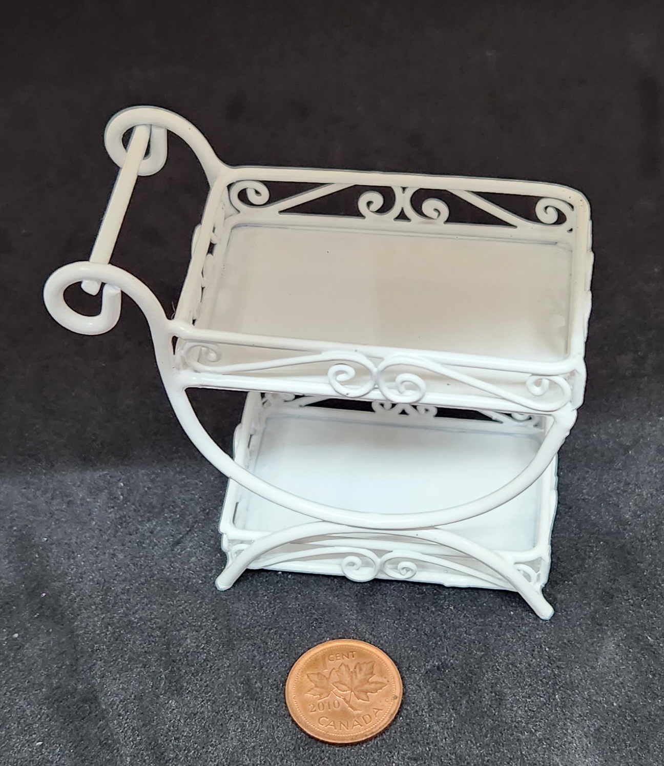 1/12 Scale Miniature White Wire Tea Cart (no wheels) - Grandpa's Doll House
