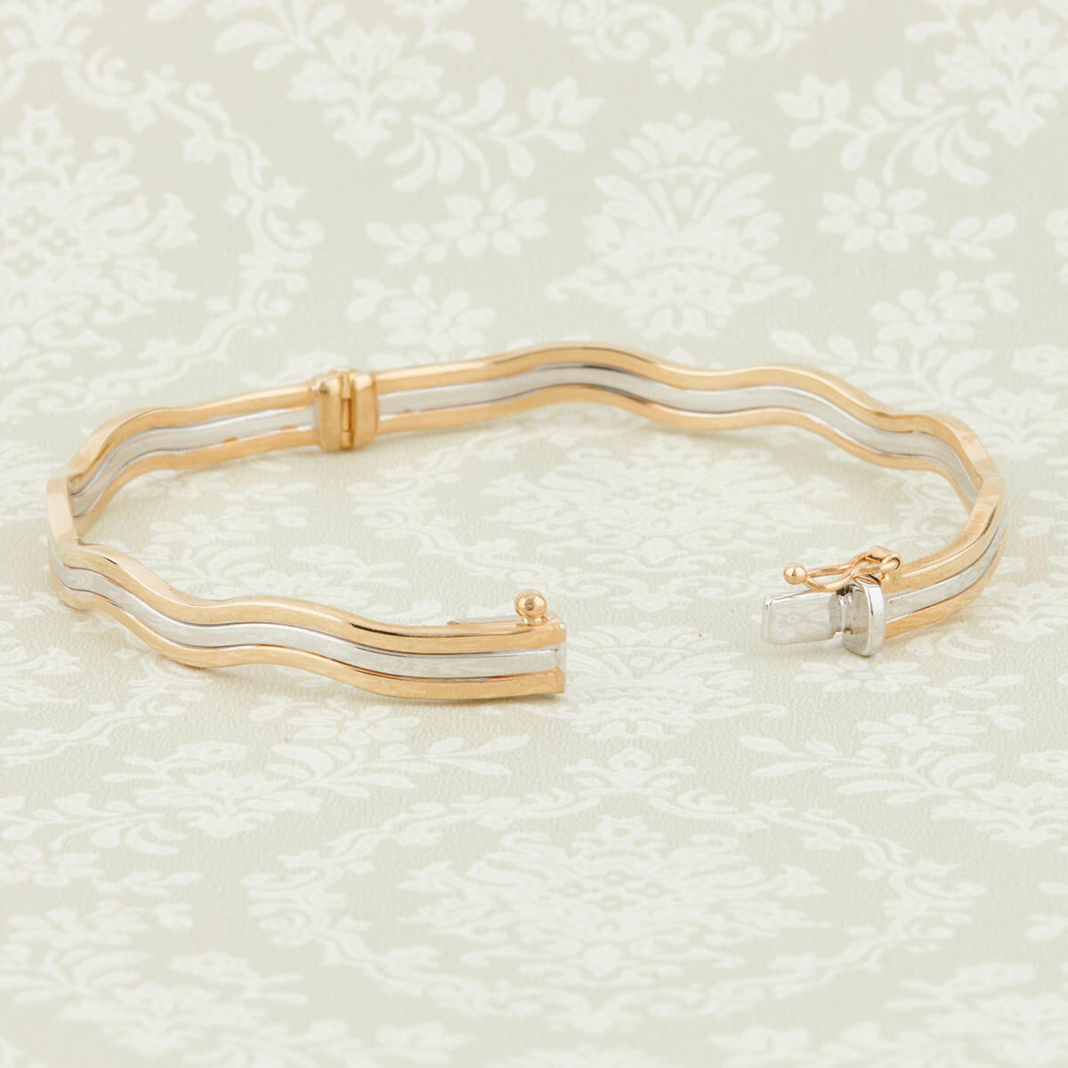 9ct 2 Colour Gold Wave Bangle | RH Jewellers