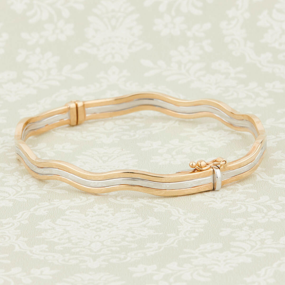 9ct 2 Colour Gold Wave Bangle | RH Jewellers