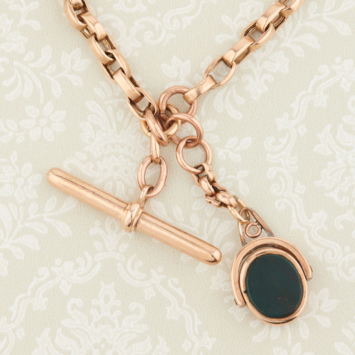 Antique Gold Albert Watch Chain with Fob & T-Bar | RH Jewellers