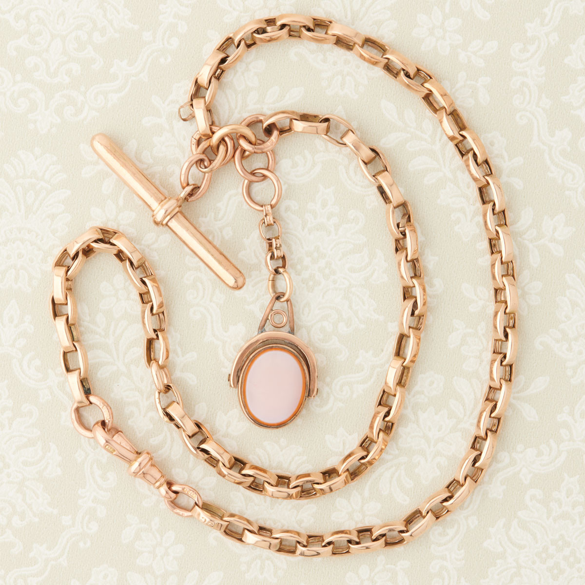 Antique Gold Albert Watch Chain with Fob & T-Bar | RH Jewellers