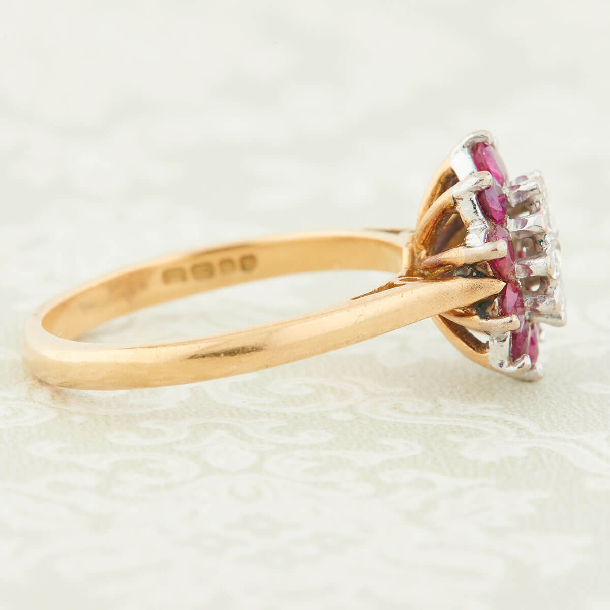 Second Hand Gold Ruby & Diamond Cluster Ring | RH Jewellers
