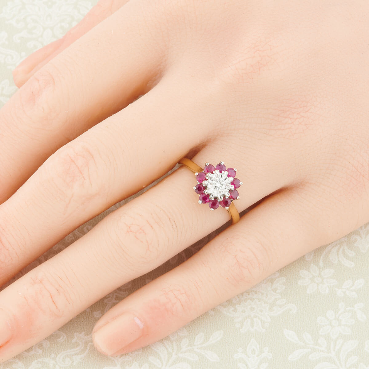 Second Hand Gold Ruby & Diamond Cluster Ring | RH Jewellers