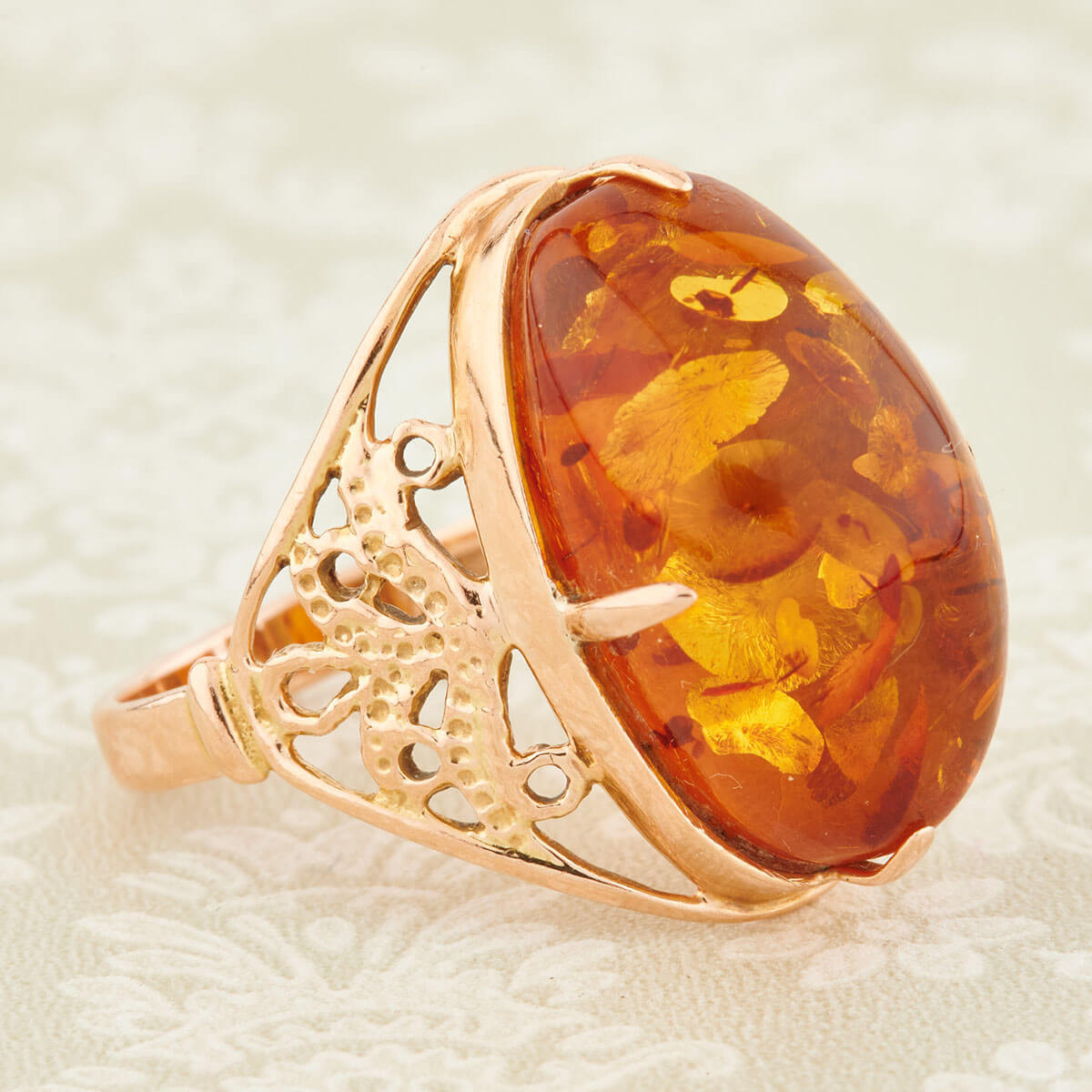Second Hand 14ct Gold Oval Amber Ring | RH Jewellers