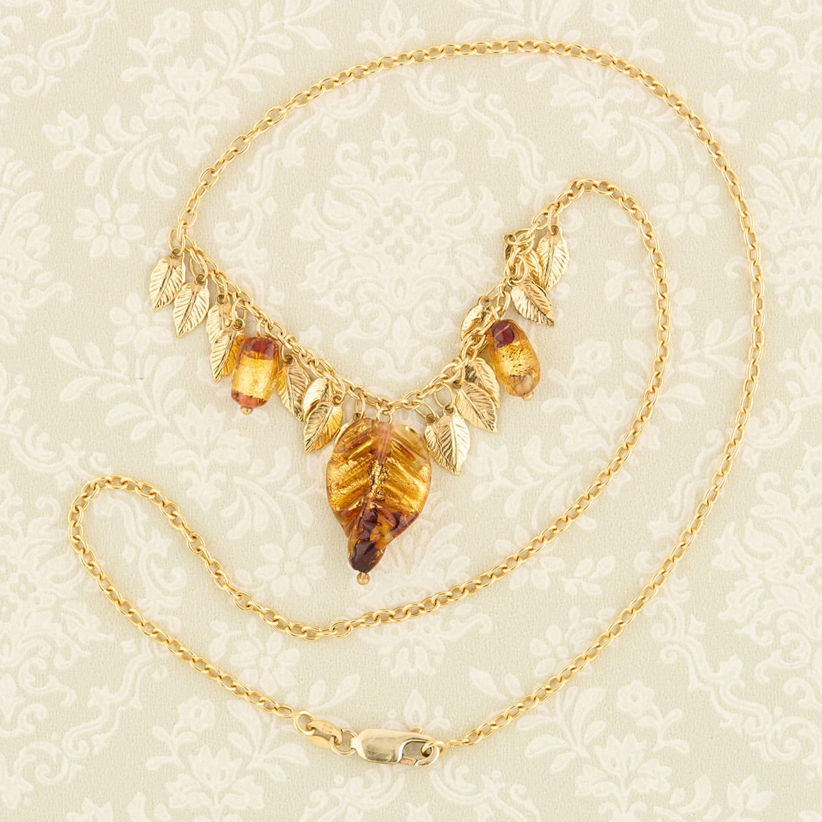 Second Hand 9ct Gold Amber Leaf Necklace | RH Jewellers