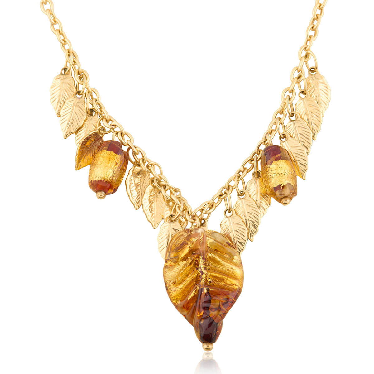 Second Hand 9ct Gold Amber Leaf Necklace | RH Jewellers