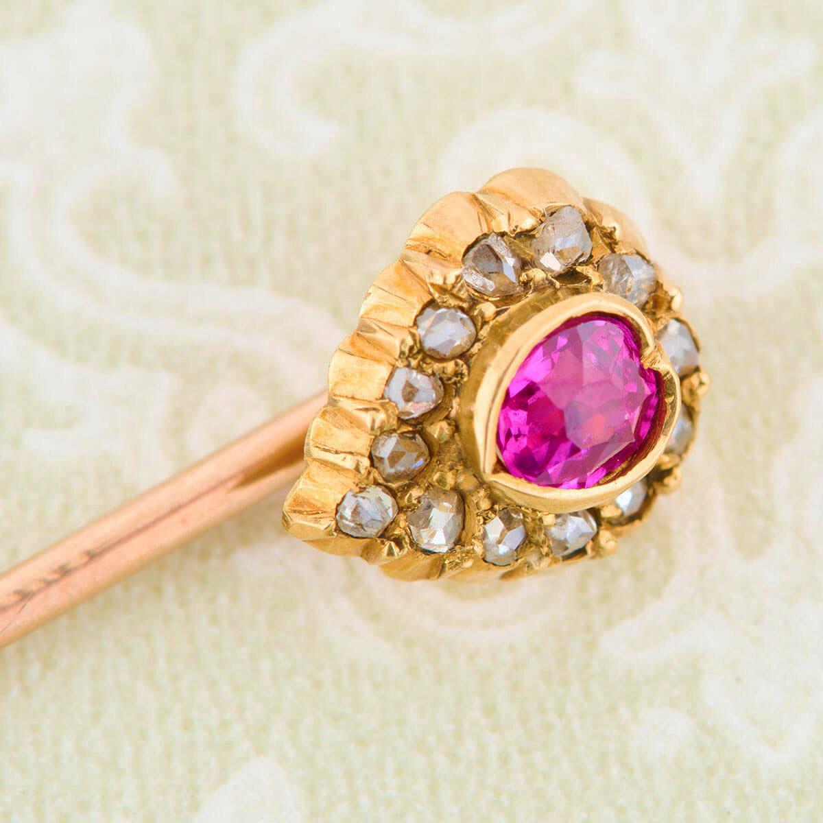 Antique 15ct Gold Heart Ruby & Diamond Tie Pin | RH Jewellers