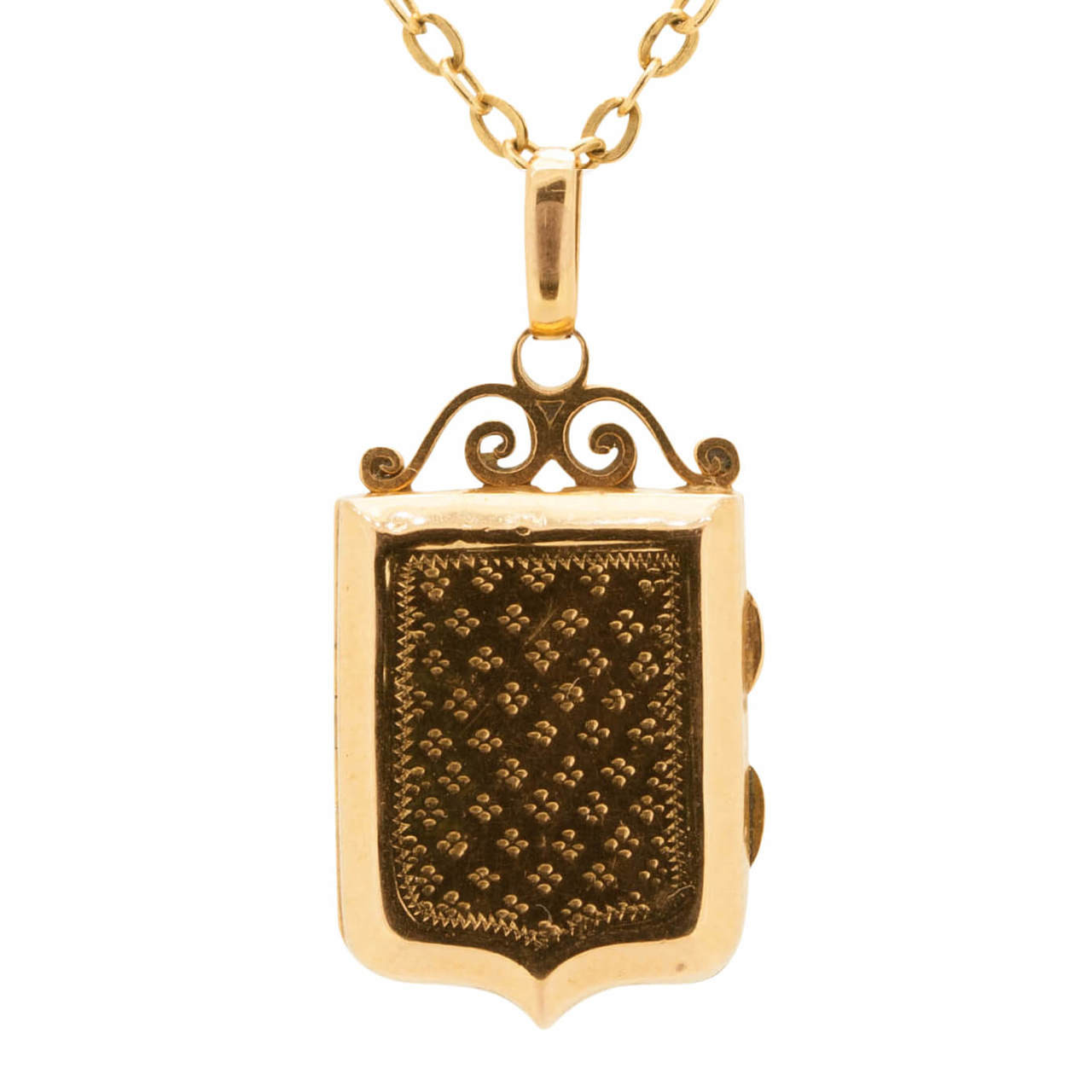 Antique 18ct Gold Shield Locket with Chain | RH Jewellers