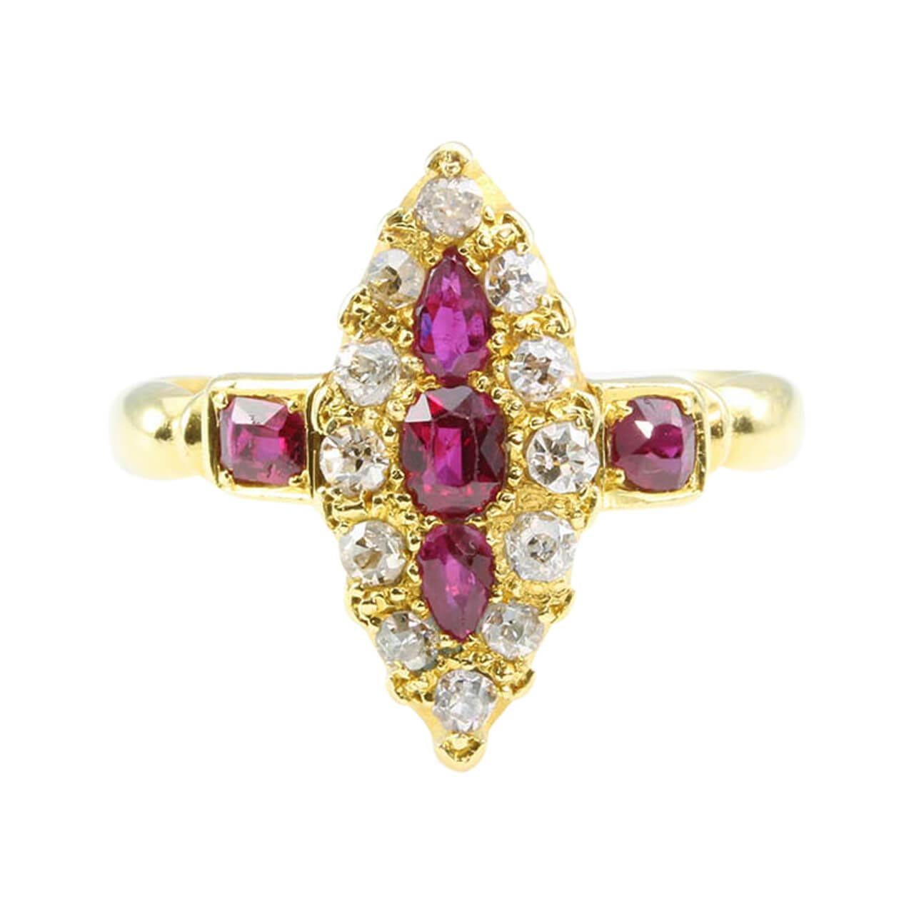 Antique 18ct Gold Ruby Diamond Marquise Ring | RH Jewellers