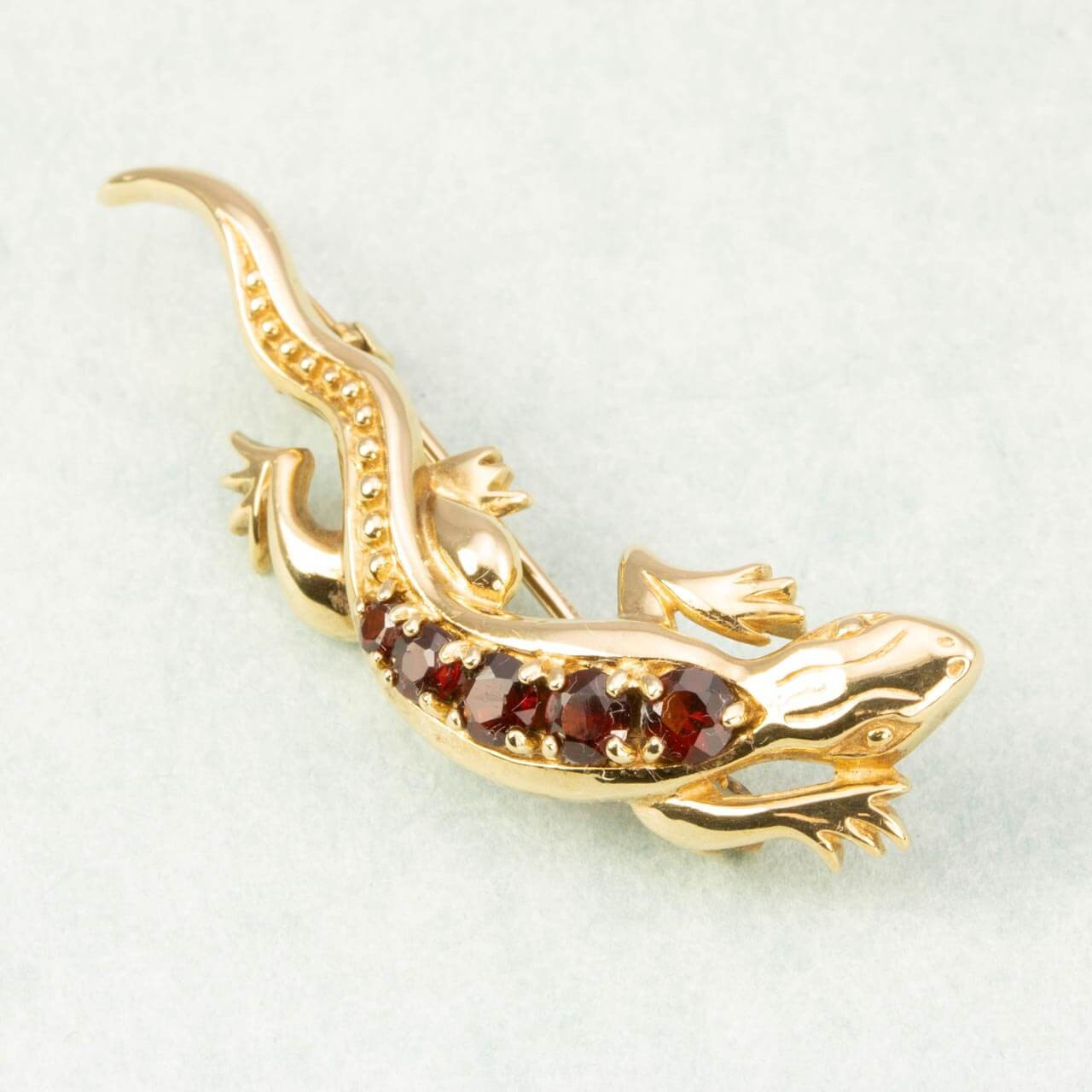 Second Hand 9ct Gold Garnet Lizard Brooch | RH Jewellers