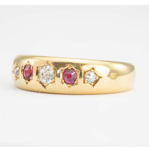 Antique 18ct Gold Ruby & Diamond Gypsy Ring | RH Jewellers