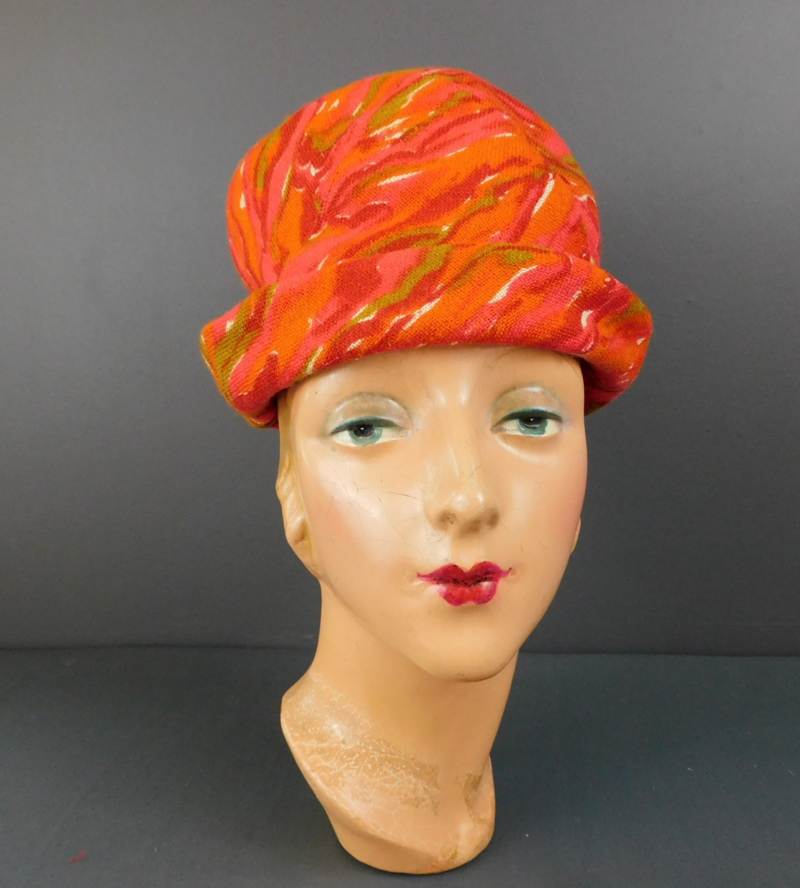 Vintage Hattie Carnegie 1960s Hat, Orange Pink & Green Fabric, 21 inch ...