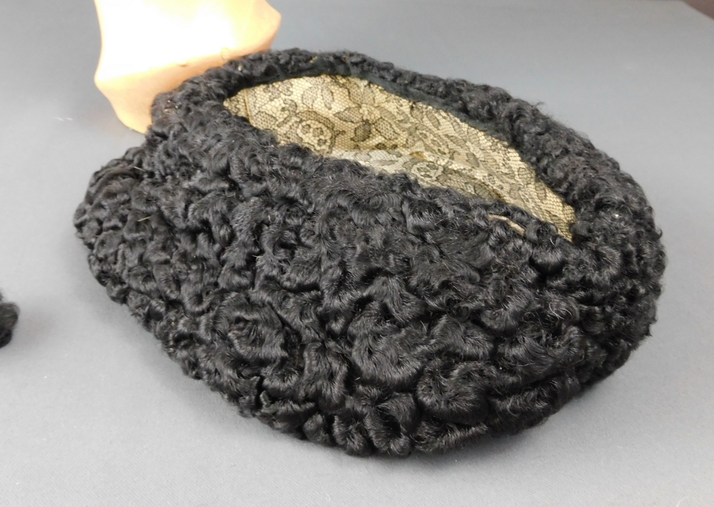 Vintage Black Curly Persian Lamb Fur Hat, Topper with Matching Hat Pins ... Vintage Black Curly Persian Lamb Fur Hat, Topper with Matching Hat Pins ...