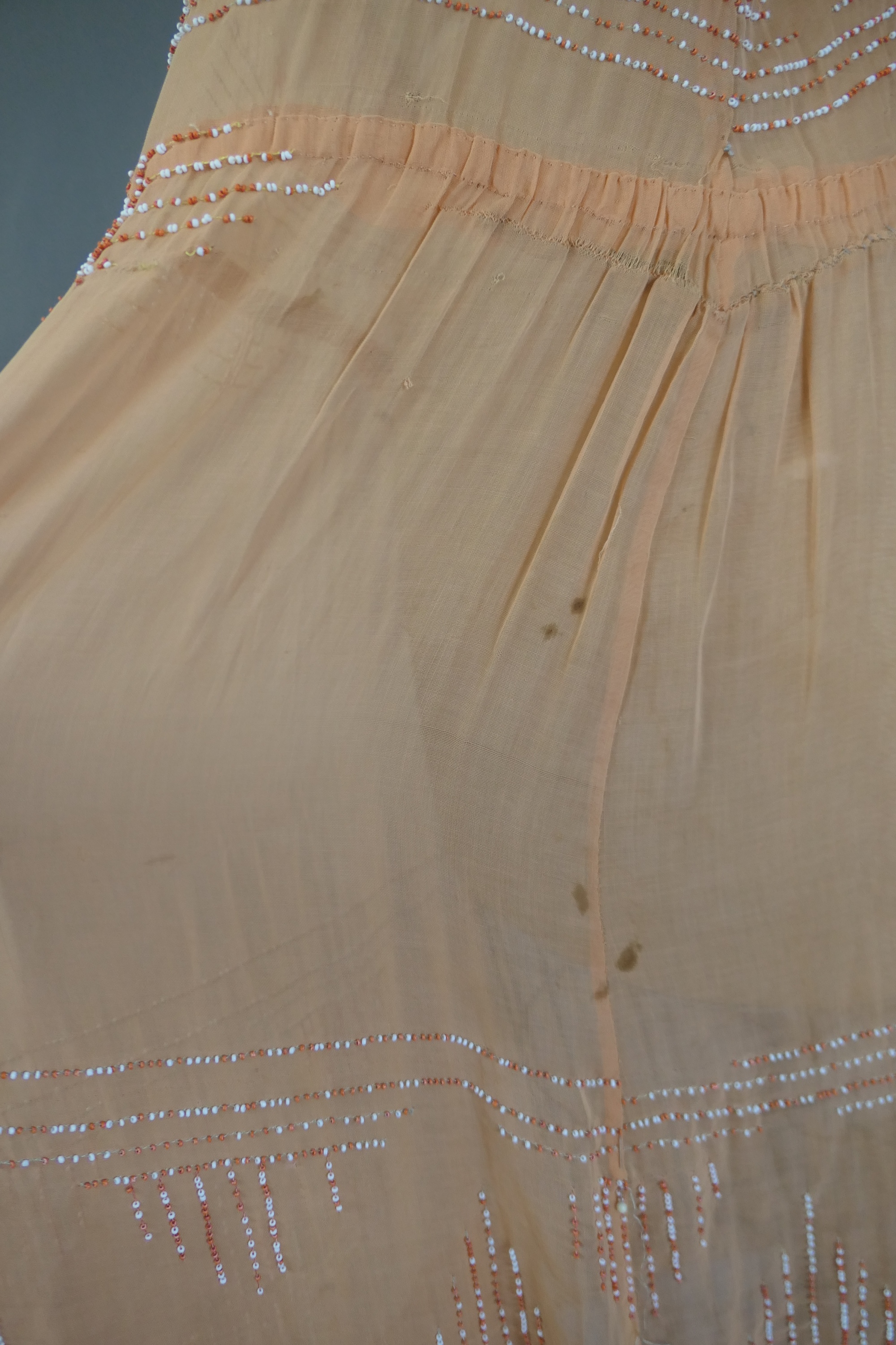 1920s Vintage Beaded Peach Dress, Sheer Cotton Gauze with Orange ...