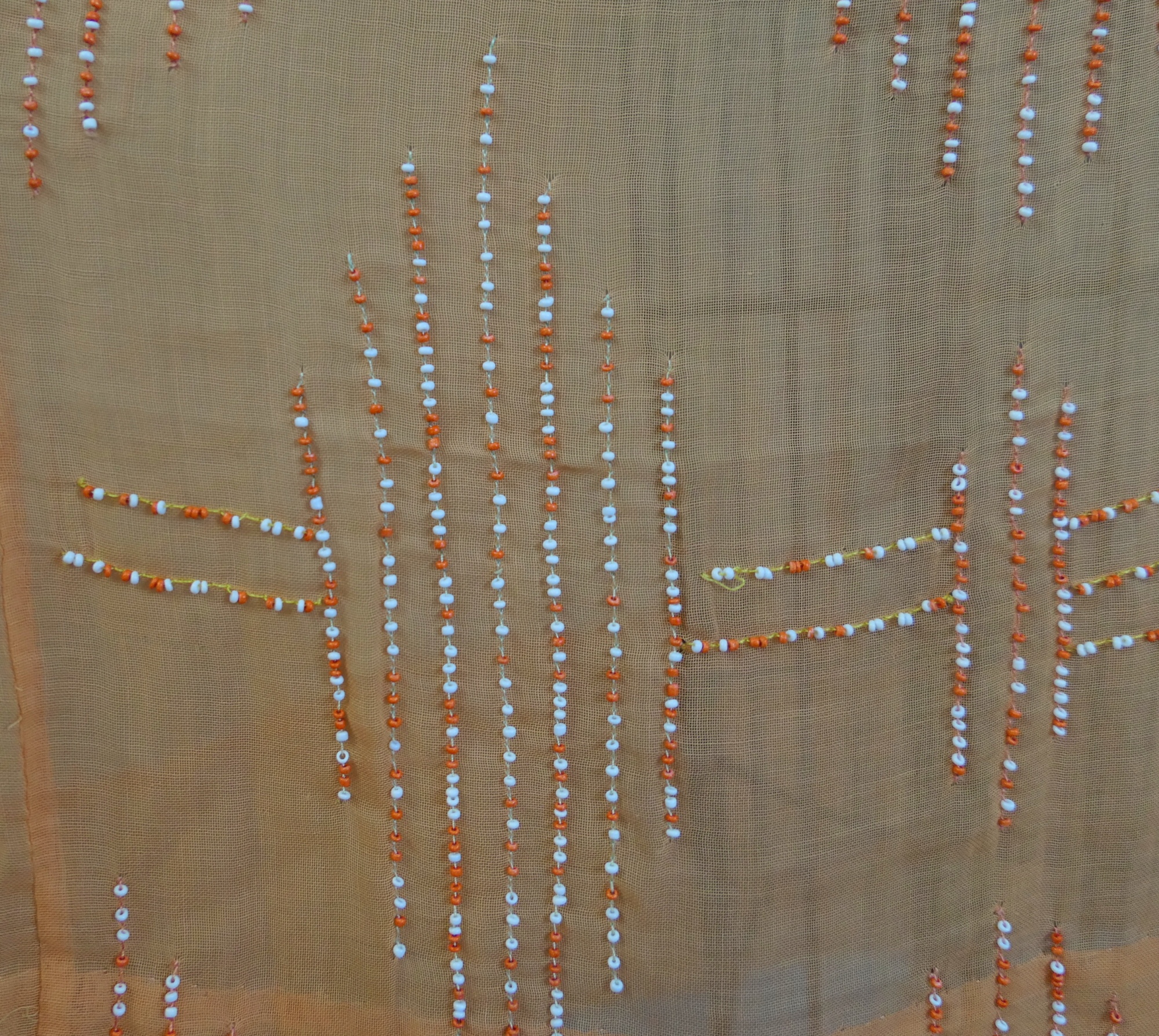 1920s Vintage Beaded Peach Dress, Sheer Cotton Gauze with Orange ...