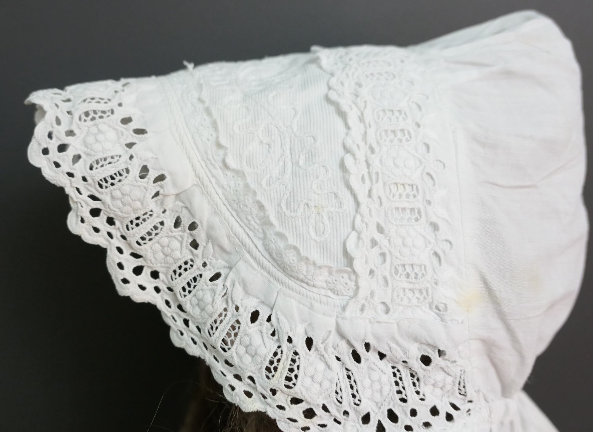 Antique White Lace Baby Bonnet, Victorian 1800s, Embroidered Drawnwork ...