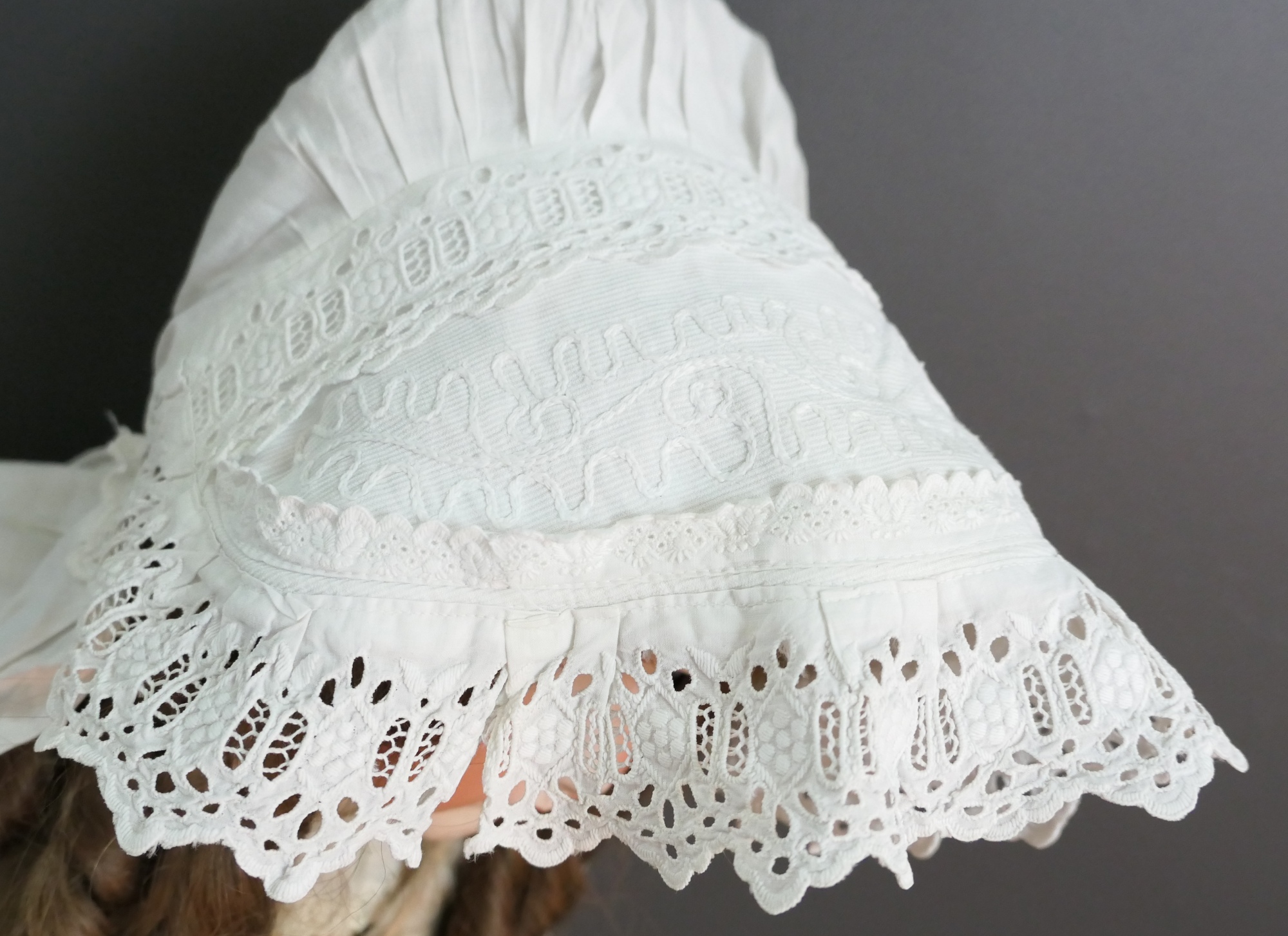 Antique White Lace Baby Bonnet, Victorian 1800s, Embroidered Drawnwork ...