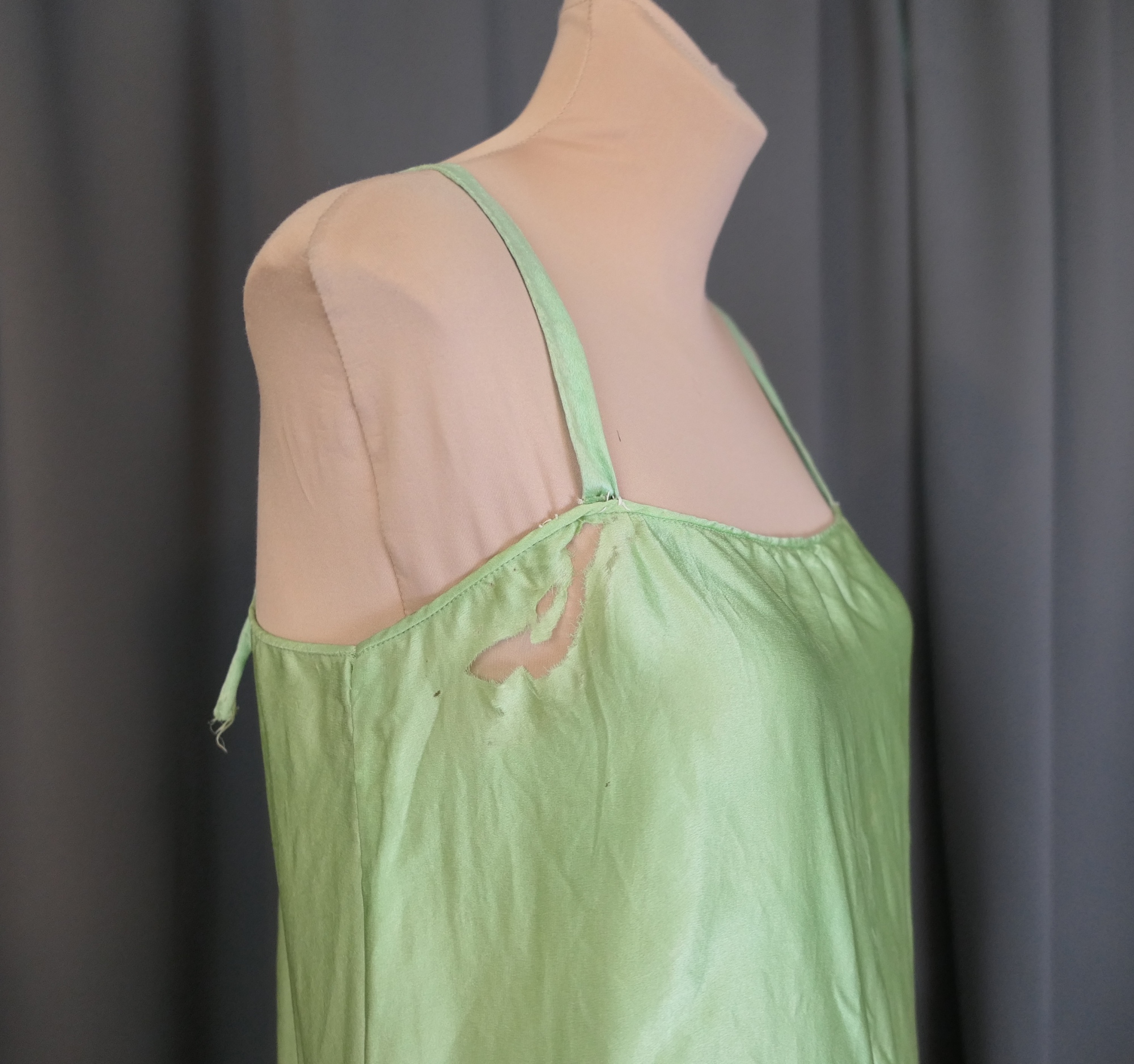 DAMAGED 1920s Nile Green Silk Chemise Slip, 34 bust, Flapper Lingerie ...