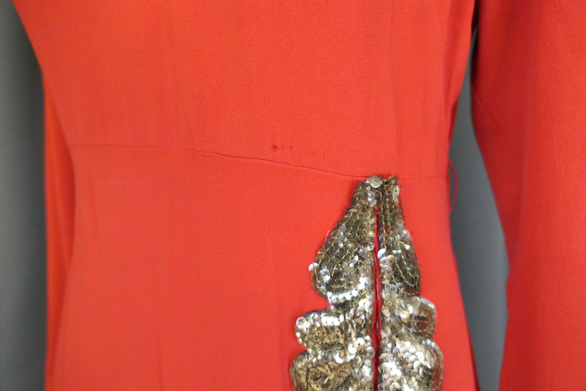 Vintage 1940s Red Dress, Gold Sequin Rayon Crepe Evening Gown, fits 34 ...