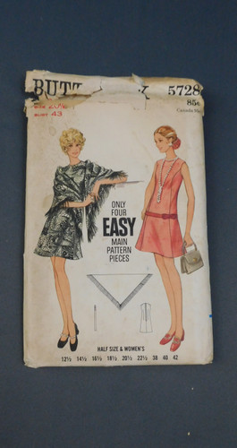 Vintage 1960s Short Shift Dress with Shawl Pattern, Butterick 5728 43 ...
