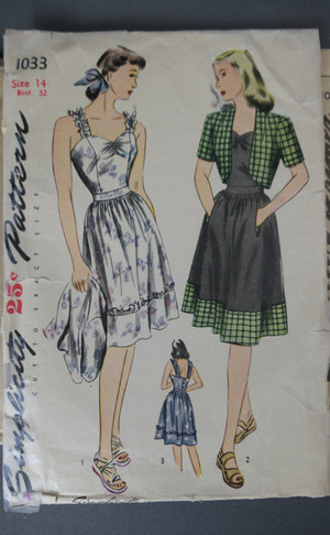 Vintage 1940s Sundress Pattern Dress and Cropped Jacket, Simplicity ...