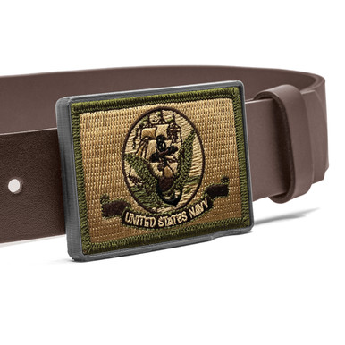 Navy Tan Flag Leather Belt
