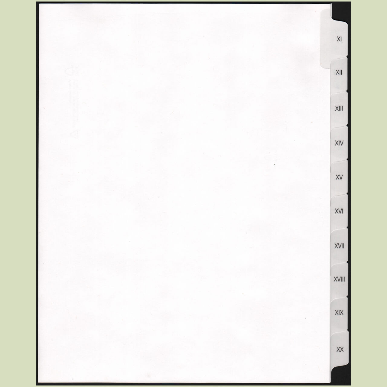 Roman Numerals Dividers XI - XX - ExhibitIndexes.com