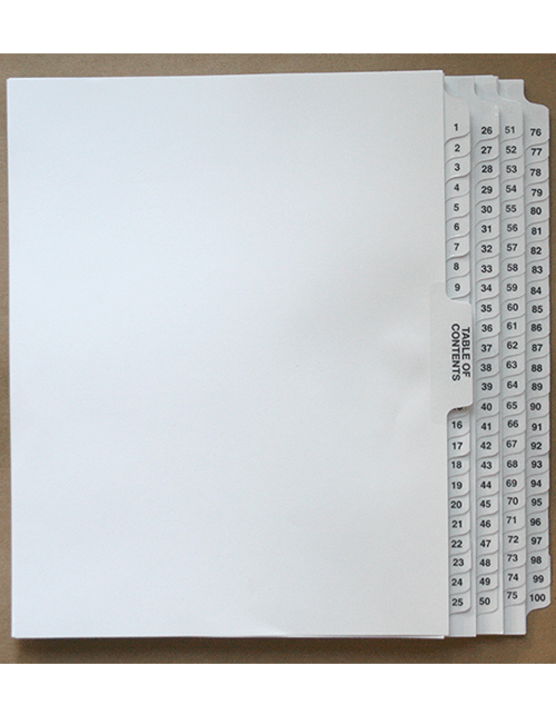 Legal Tabs 1-100 (letter size) - ExhibitIndexes.com