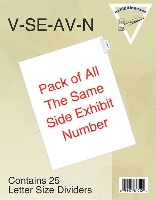 Avery Side Exhibit Indexes Numbers - Exhibit Indexes